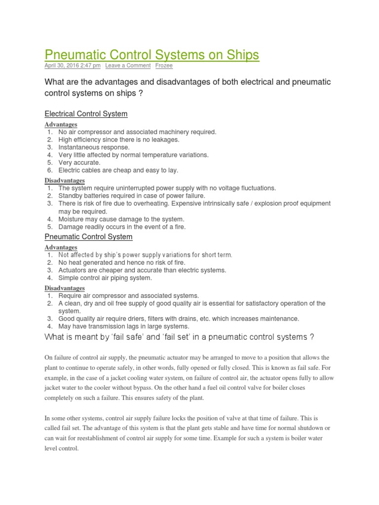 Pneumatic Control Systems On Ships | PDF | Control System | Control Theory