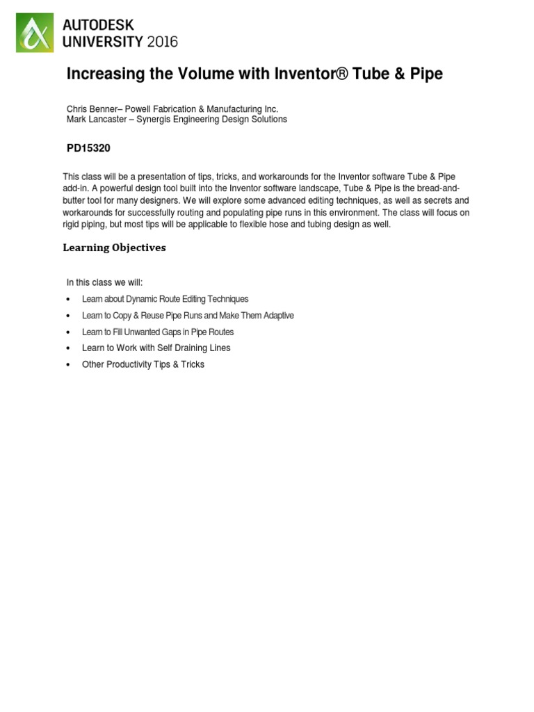Inventor Tube | PDF | Autodesk | Pipe (Fluid Conveyance)
