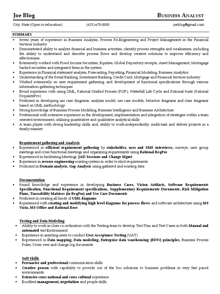 Sample BA Resume | PDF | Use Case | Business Process