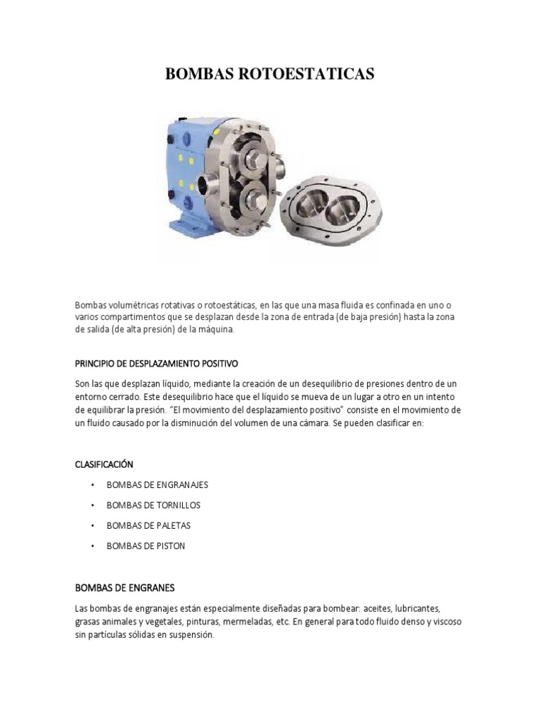 Bombas Rotoestáticas y Su Funcionamiento | PDF | Bomba | Engranaje