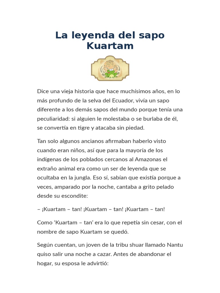 La Leyenda Del Sapo Kuartam | PDF | Naturaleza