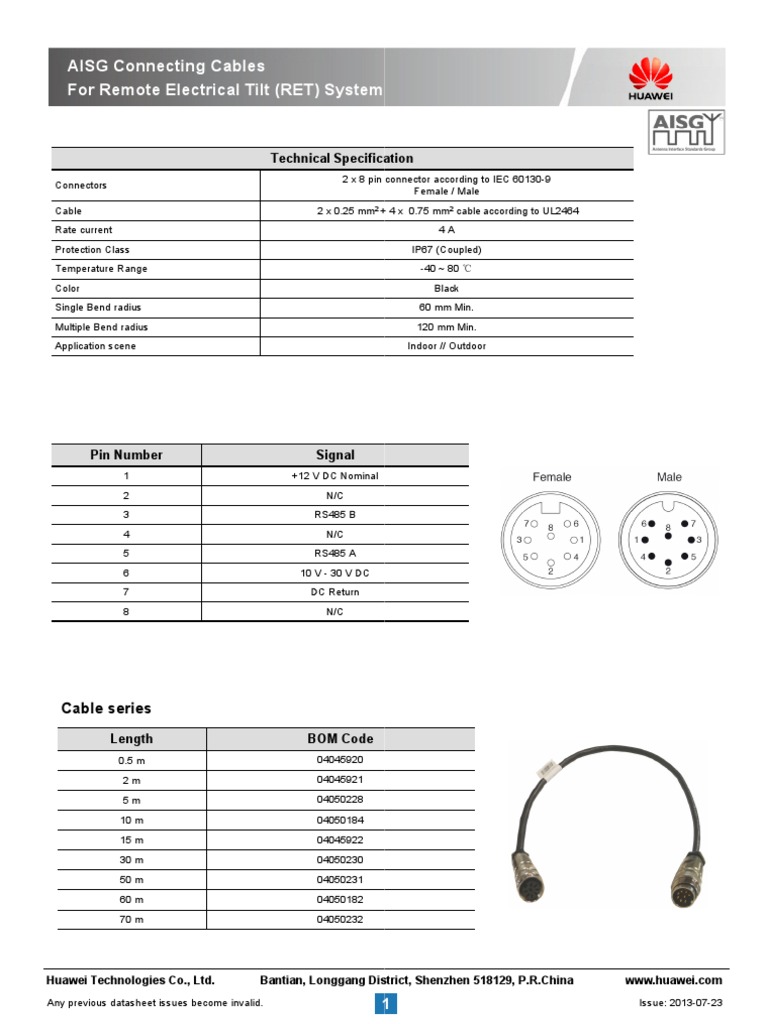 AISG Connecting Cables For Remote Electrical Tilt (RET) System | PDF ...