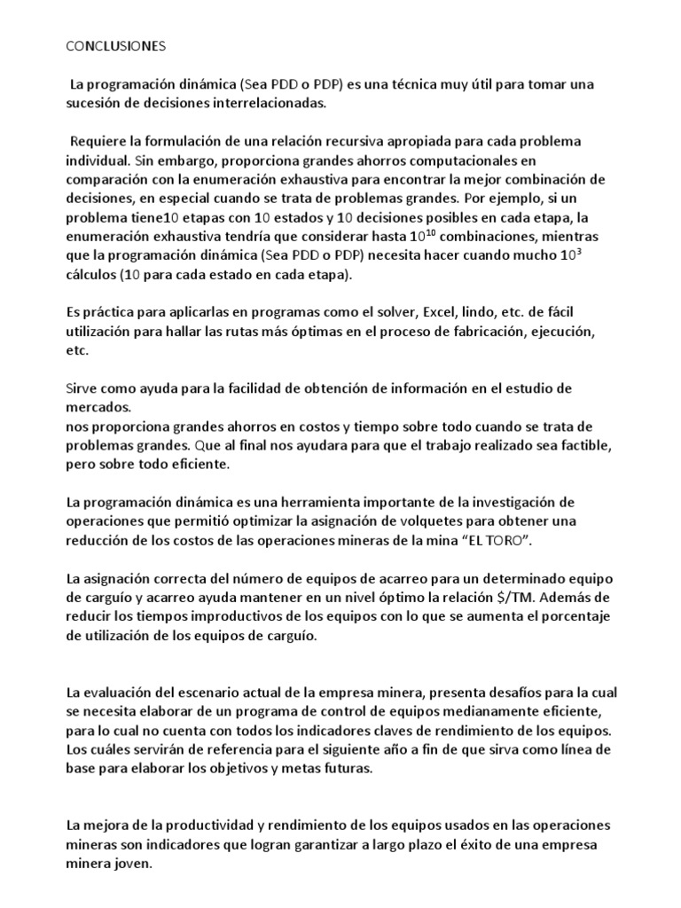 Conclusion Es | Programación dinámica | Áreas de informática | Prueba ...