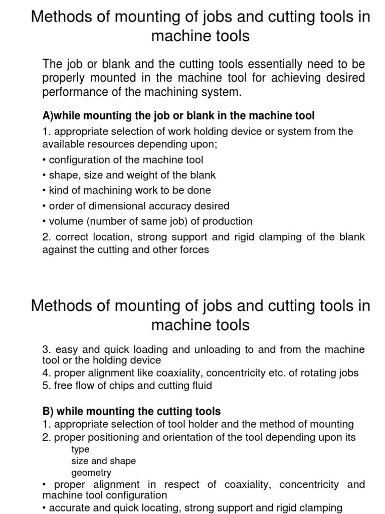 Job and Tool Mounting in Machine Tools | PDF | Machining | Equipment