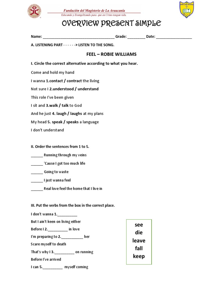 Overview Present Simple: Feel - Robie Williams | PDF