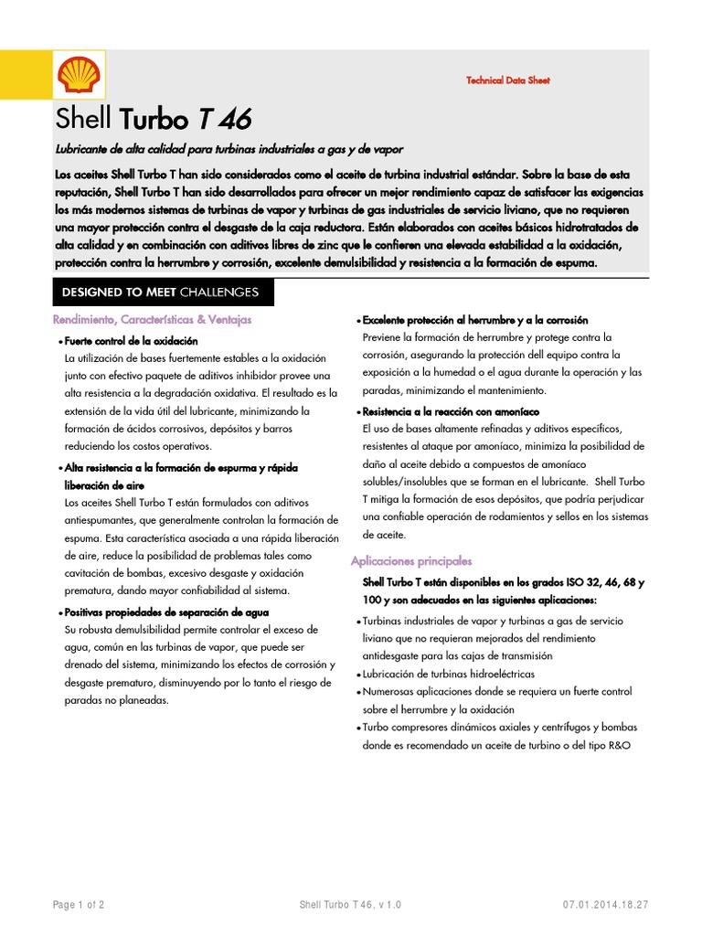 Shell Turbo T 46 TDS (E) | PDF | Lubricante | Amoníaco