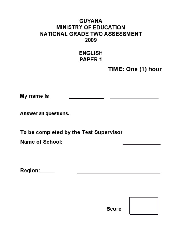 Grade 2 English Assessment | PDF | Foods