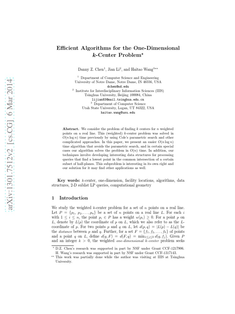 Efficient Algorithms For The One-Dimensional K - Center Problem | PDF | Time Complexity ...