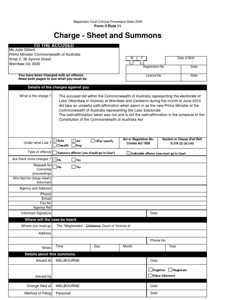 Criminal Charge Sheet Template Victoria | PDF | Summons | Criminal ...