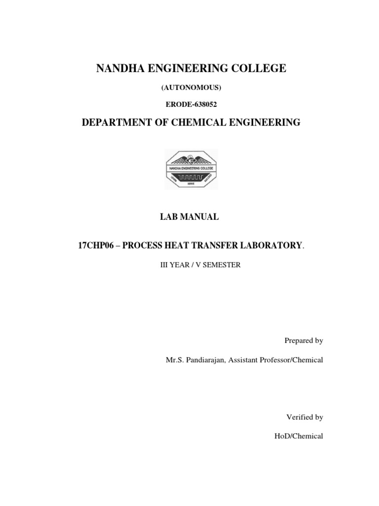 Process Heat Transfer Lab Manual | PDF | Heat Transfer | Thermal Conduction