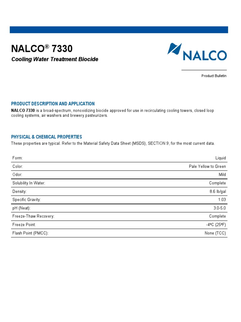 PB NALCO7330CoolingWaterTreatmentBiocide | PDF | Occupational Safety ...
