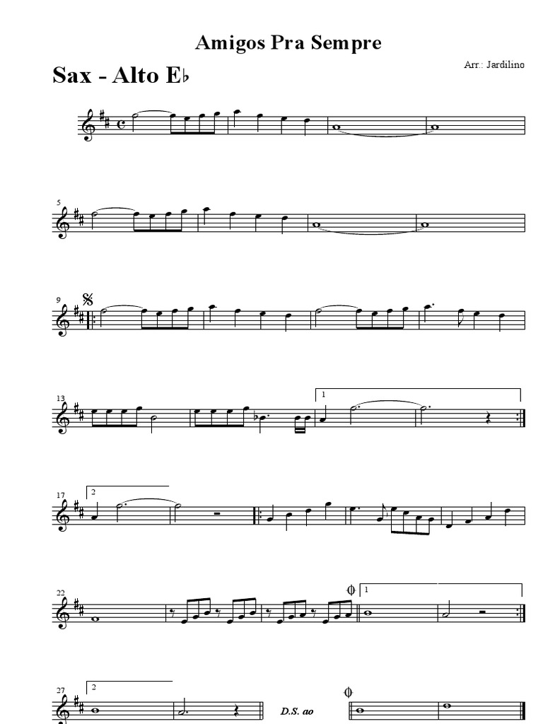 Partitura para Sax Alto: Amigos Pra Sempre | PDF