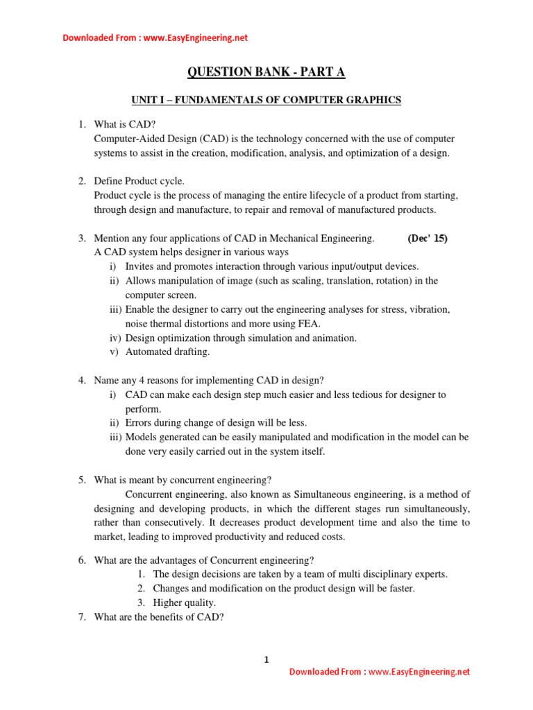 Question Bank - Part A: Unit I - Fundamentals of Computer Graphics ...