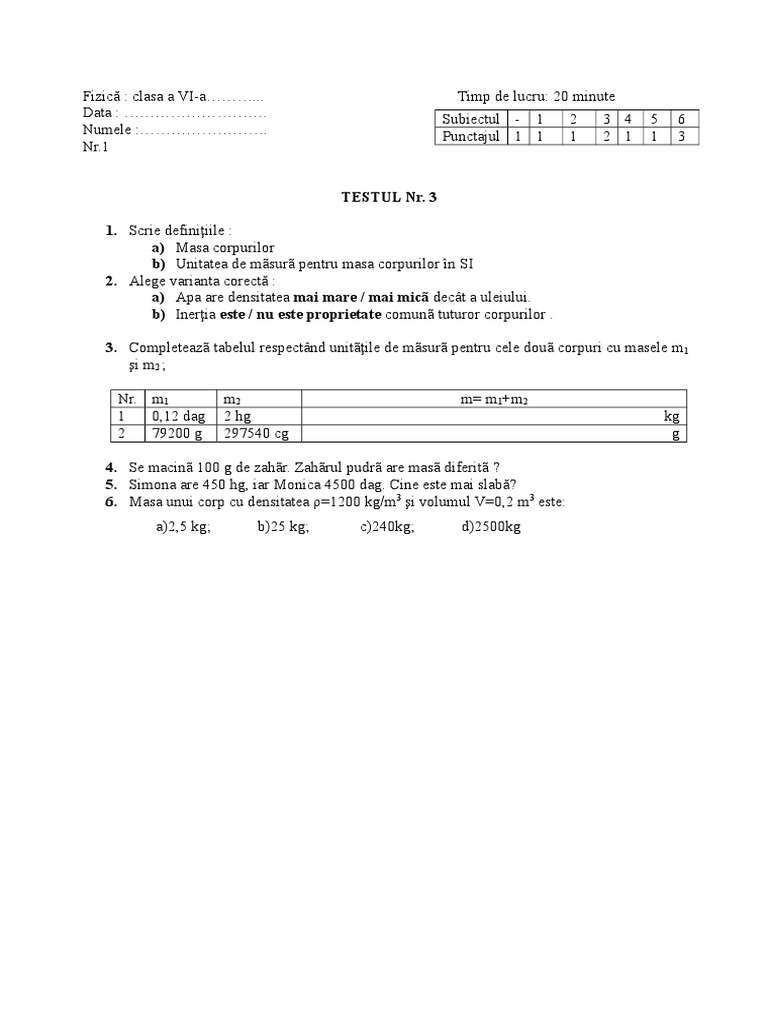 VI Test Masa Densitate | PDF