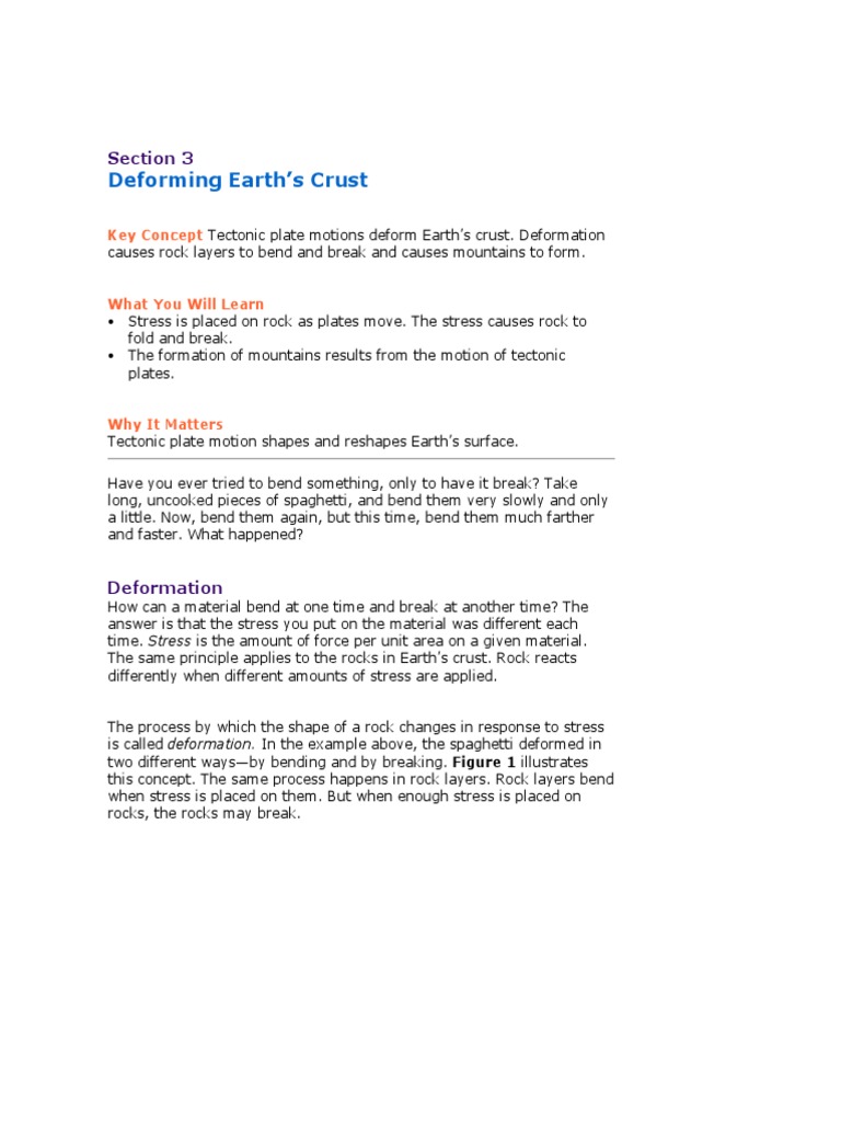 Deforming Earth's Crust: Section 3 | PDF | Fault (Geology) | Plate ...