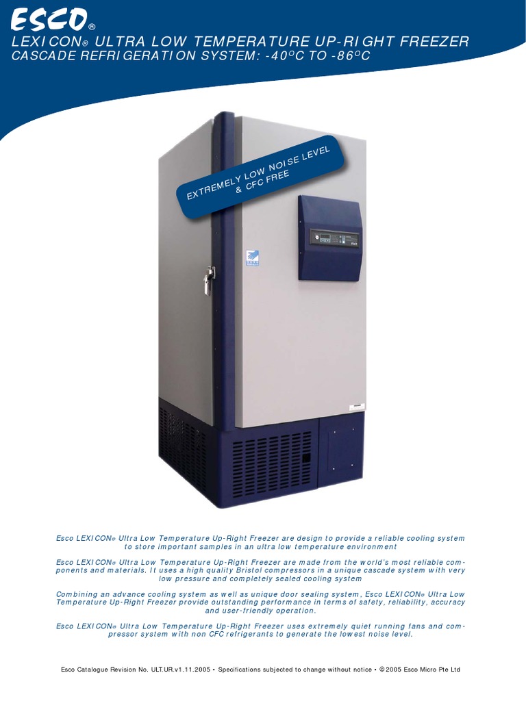 Esco Ultra Low Temperature-Lexicon Upright Freezer PDF | PDF ...