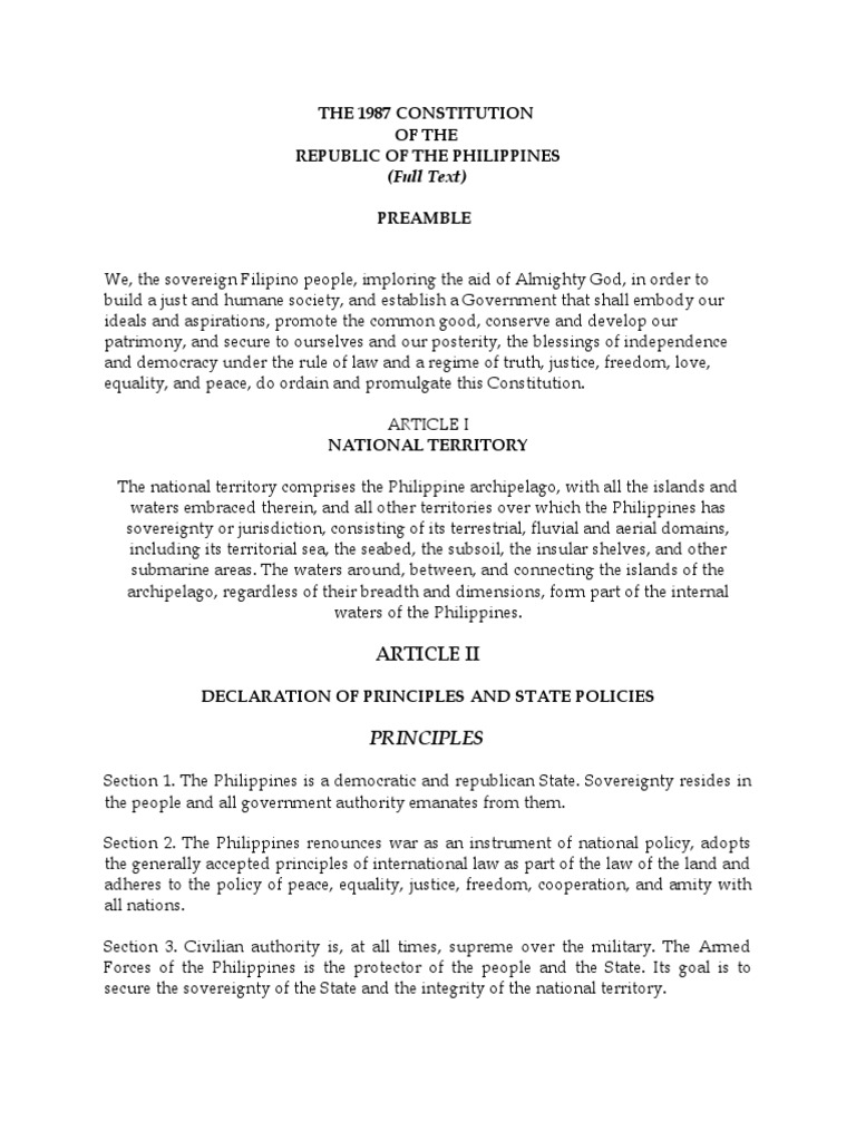 The 1987 Philippine Constitution | PDF | Presidents Of The United ...