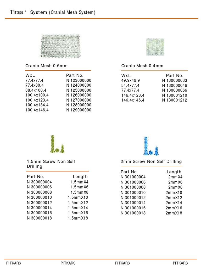 System (Cranial Mesh System) : Cranio Mesh 0.6Mm WXL Part No. Cranio ...