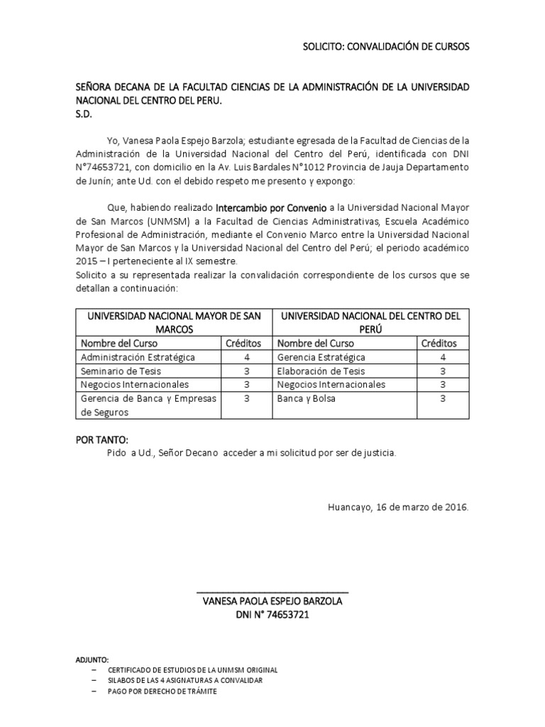 Solicitud de Convalidacion | PDF