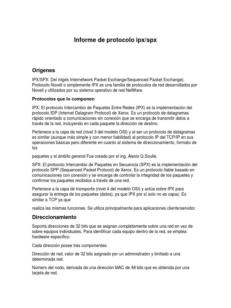 Informe de Protocolo Ipx | PDF | Red de computadoras | Protocolos de ...