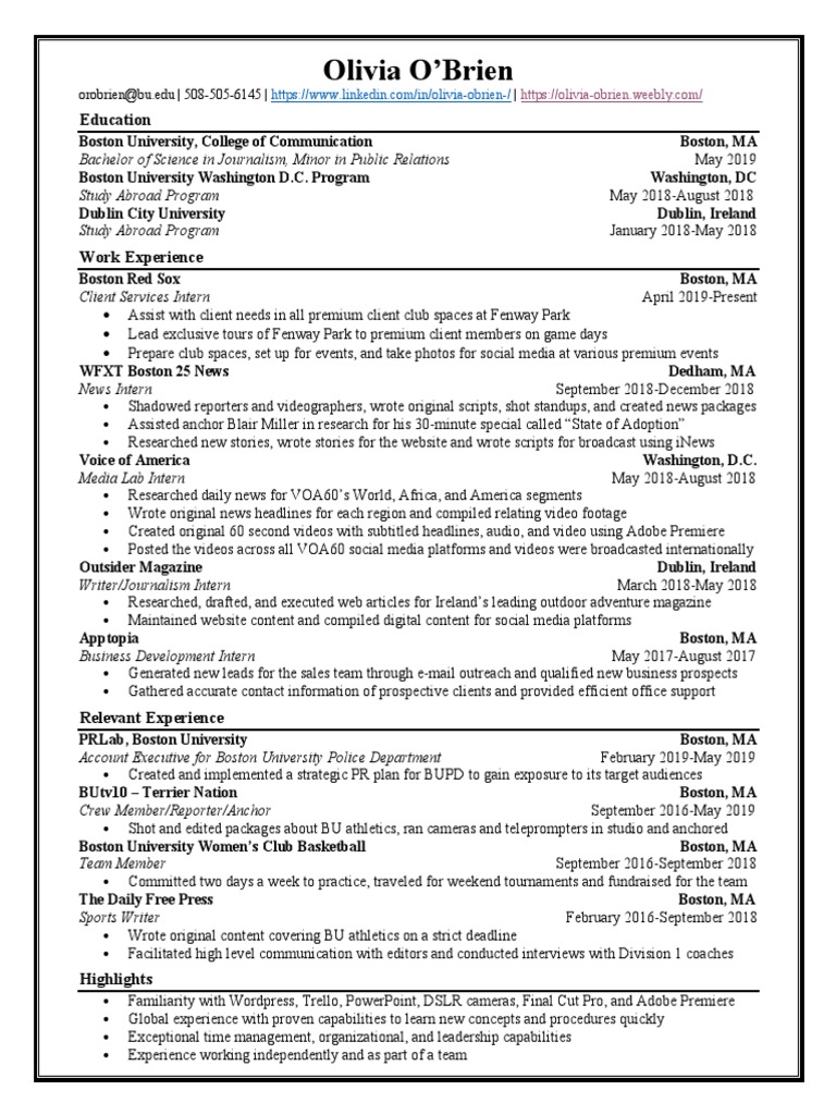 Olivia Obrien Resume | PDF | News | Public Opinion