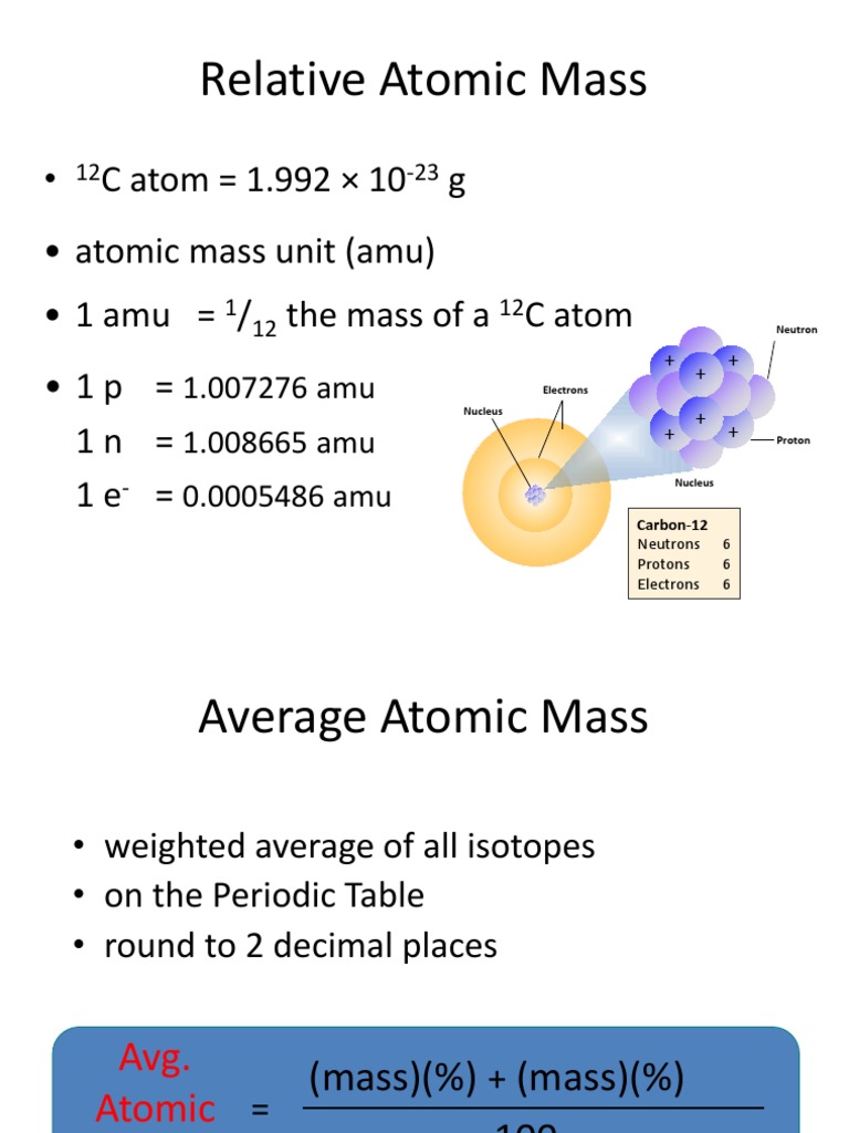 Relative Atomic Mass: - C Atom 1.992 × 10 G - Atomic Mass Unit (Amu ...