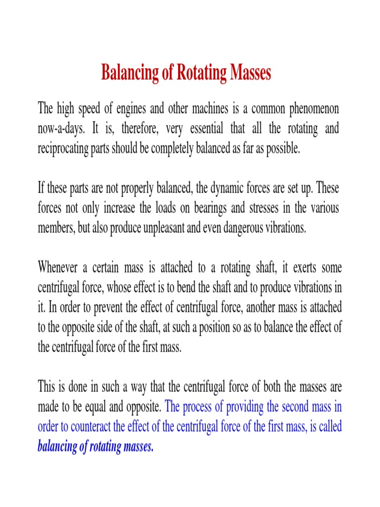 Balancing Rotating and Reciprocating Masses | PDF | Rotation Around A ...