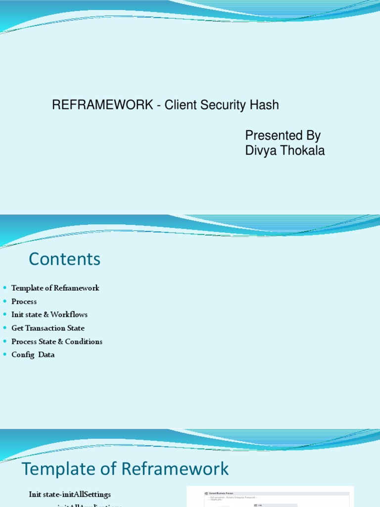 REFRAMEWORK - Client Security Hash Presented by Divya Thokala | PDF