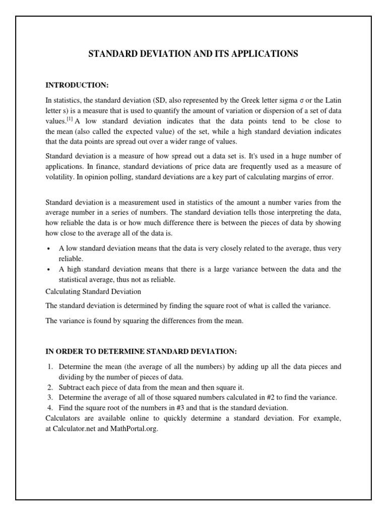 Standard Deviation and Its Applications | PDF | Bias Of An Estimator | Estimator