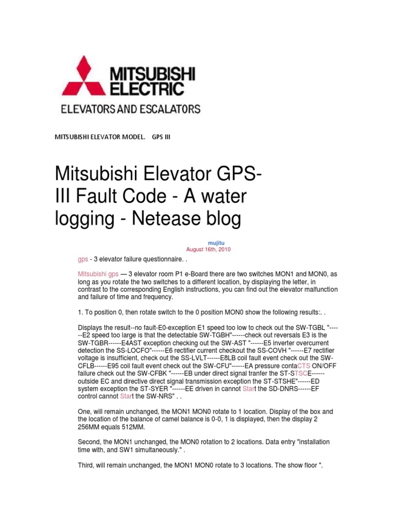 Mitsubishi Elevator GPS-III Fault Code - A Water Logging - Netease Blog ...