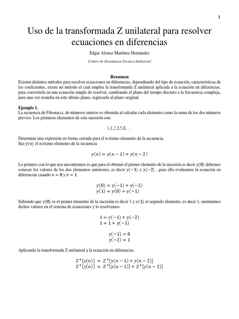 Uso de La Transformada Z Unilateral para Resolver Ecuaciones en ...