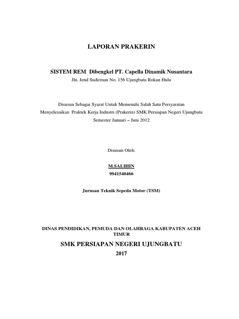 Laporan Prakerin TSM 1 Lihin | PDF