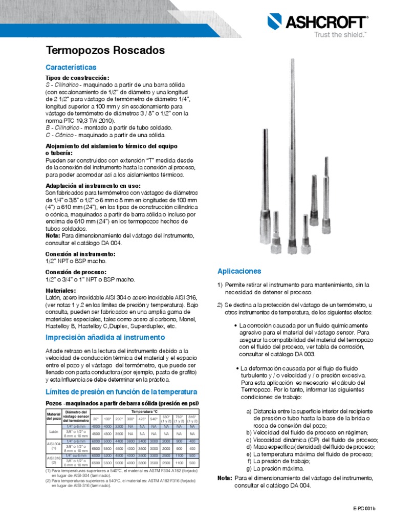 Termopozos Roscados | PDF | Pulgada | Tubería (transporte de fluidos)