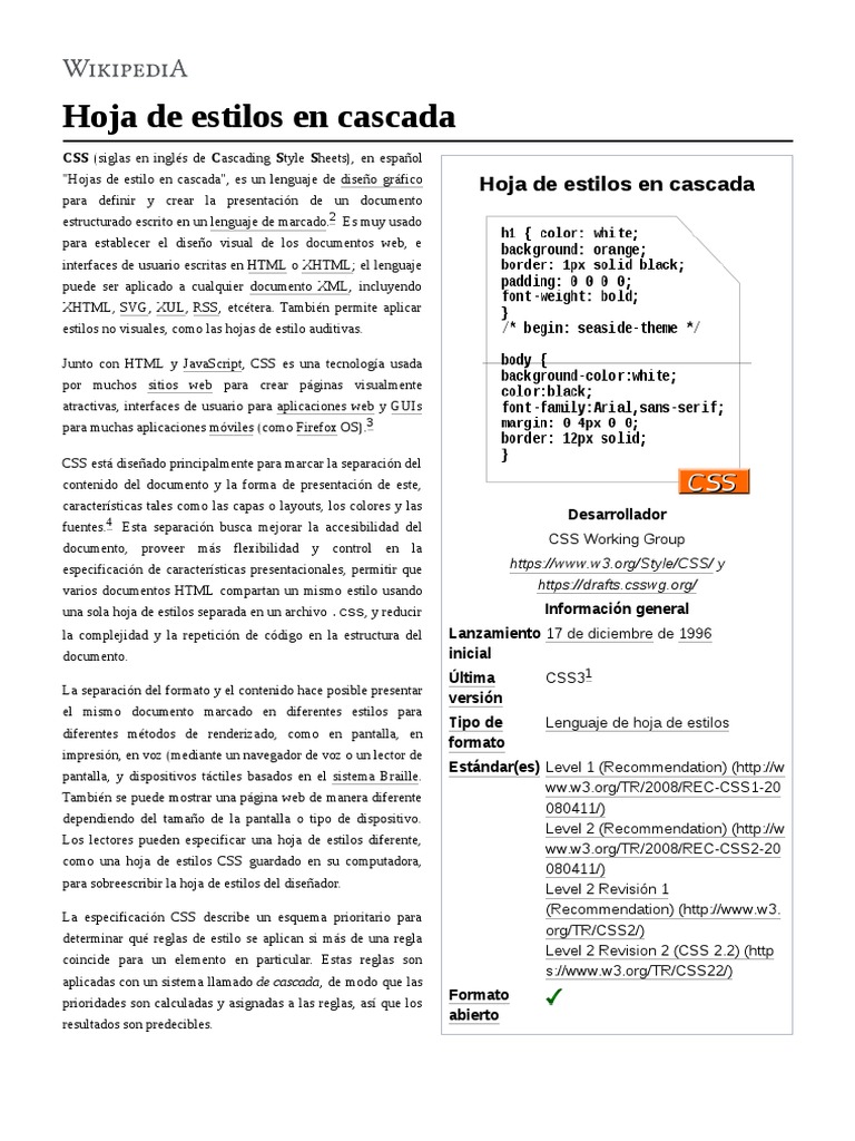Hoja de Estilos en Cascada | PDF | Hojas de estilo en cascada | Estándares del consorcio World ...
