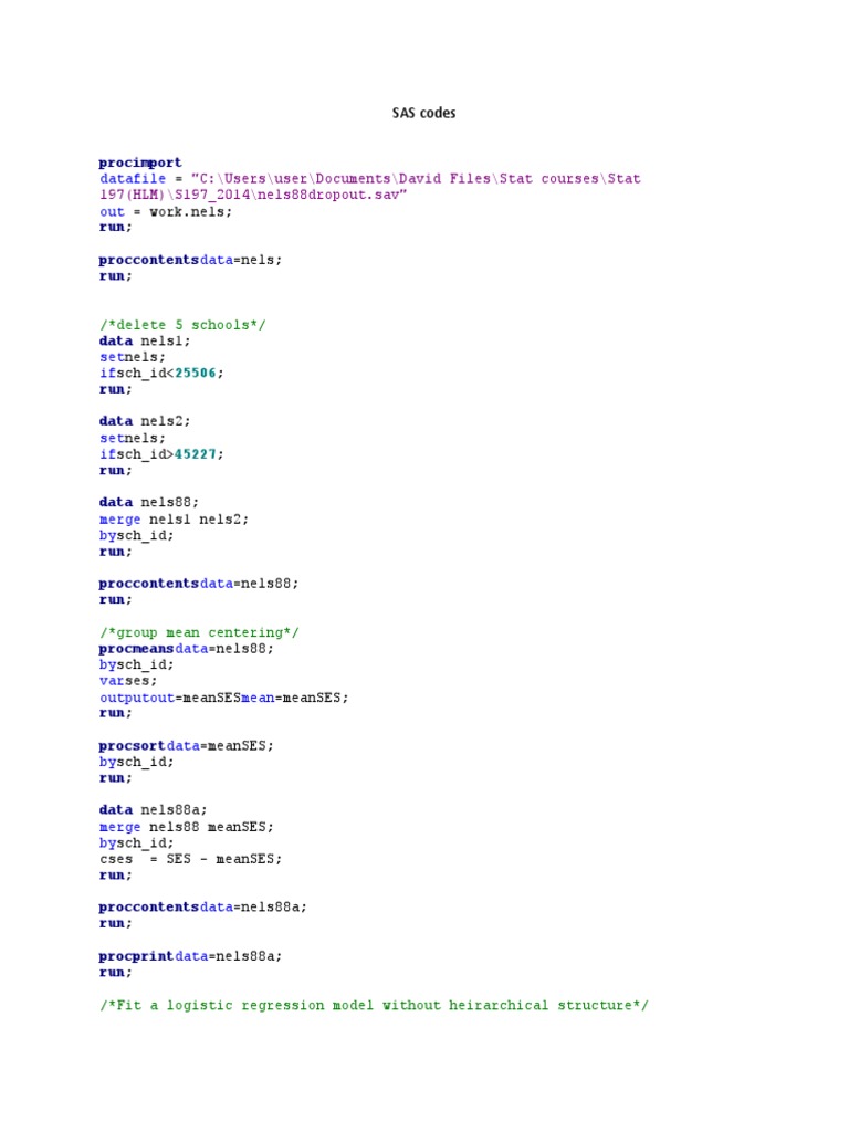 SAS Codes | PDF | Logistic Regression | Scientific Modeling