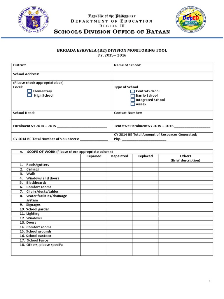 Brigada Eskwela - Monitoring Tool | PDF | Emergency Evacuation | Emergency Management