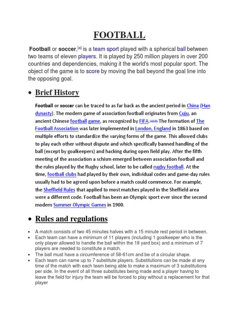 Football: Brief History | PDF | Association Football | Competitive Games
