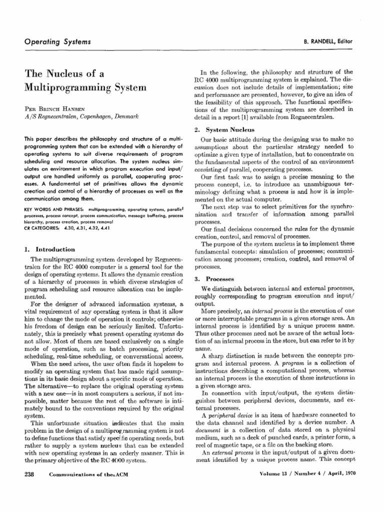 The Nucleus of A Multiprogramming System: Operating Systems | PDF | Process (Computing) | Kernel ...