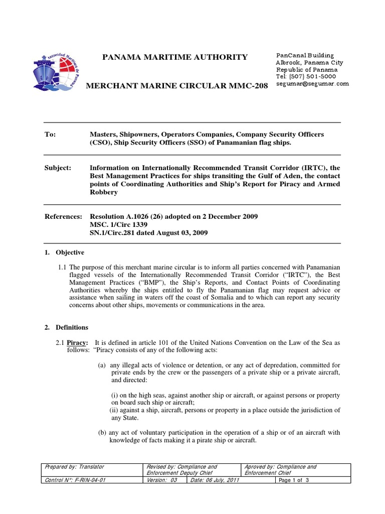 Circular Panama 208 PDF | PDF | Piracy | United States Merchant Marine