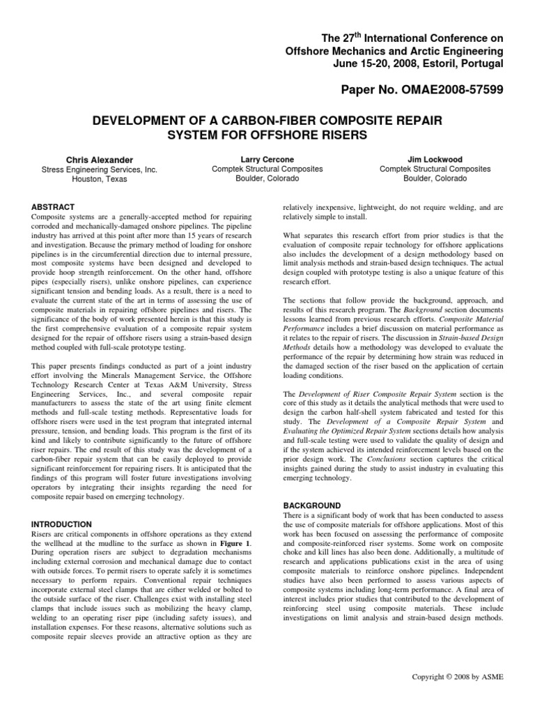 Development of A Carbon-Fiber Composite Repair System For Offshore ...