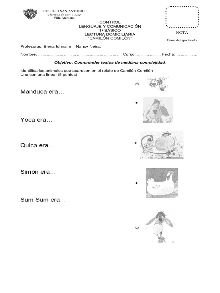 Evaluacion Lenguaje Camilon Comilon | PDF