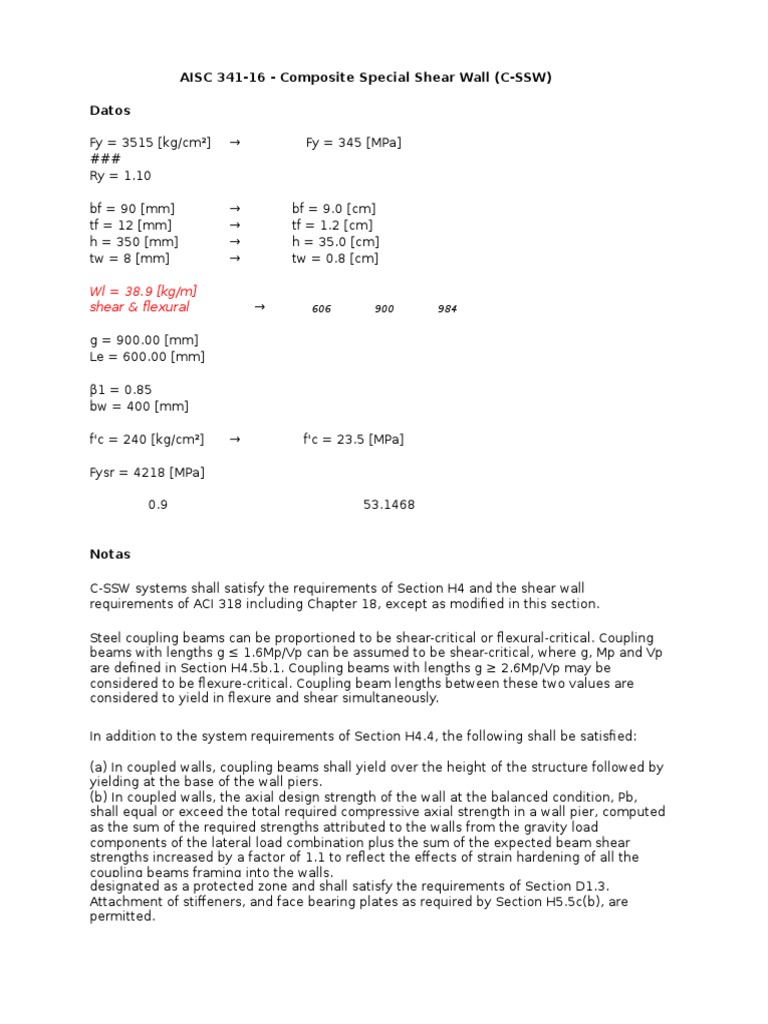 AISC 341-16 Composite Shear Wall Design | PDF | Beam (Structure ...