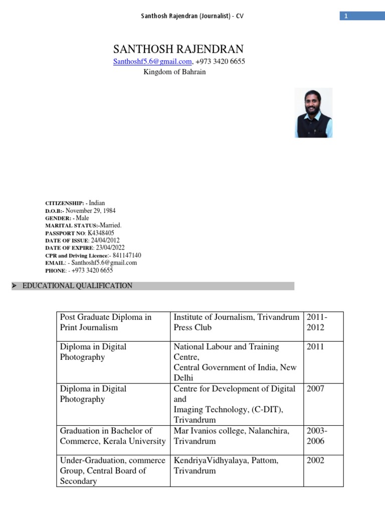 Santhosh Rajendran 973 3420 6655 Kingdom Of Bahrain Pdf Journalism News Media 