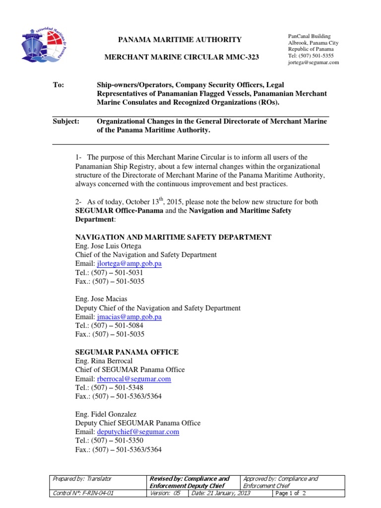 Panama Maritime Authority Organizational Changes | PDF | Merchant Navy ...