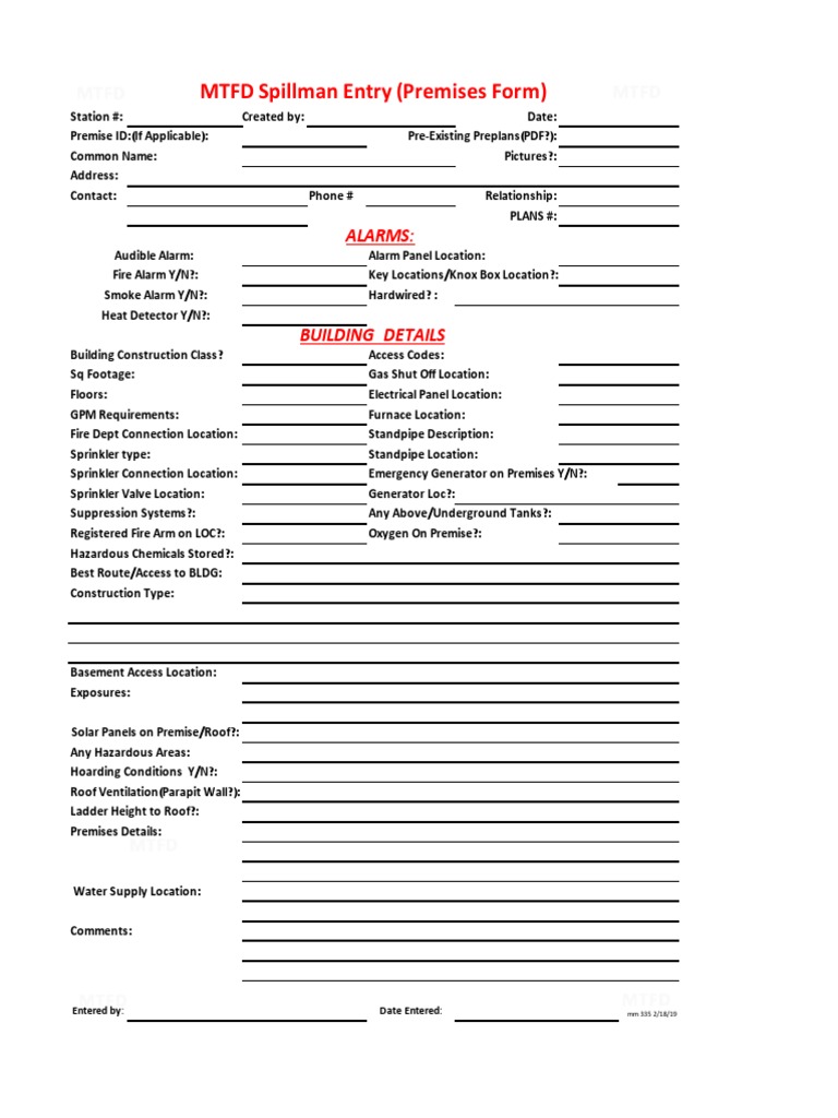 MTFD Premises Information Form | PDF