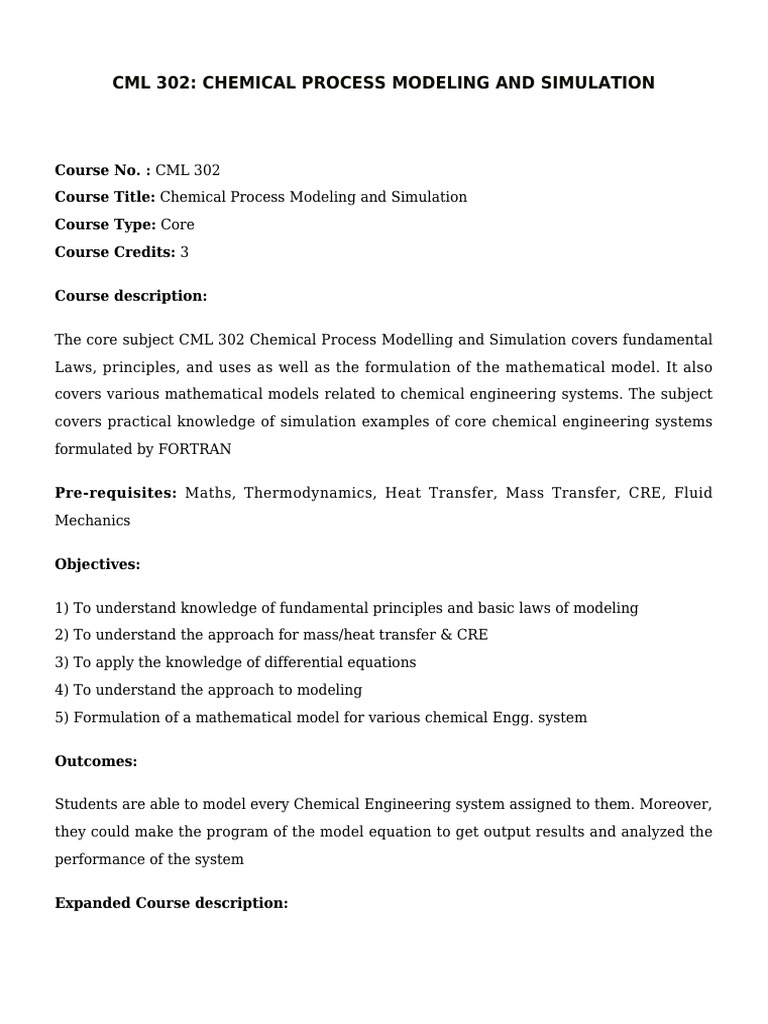 Chemical Process Modeling and Simulation | PDF | Chemical Reactor ...
