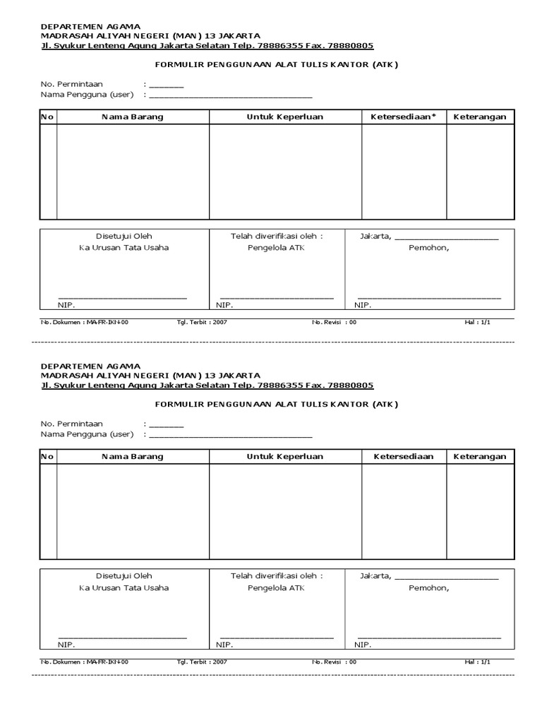 12 Form Permintaan Penggunaan ATK | PDF