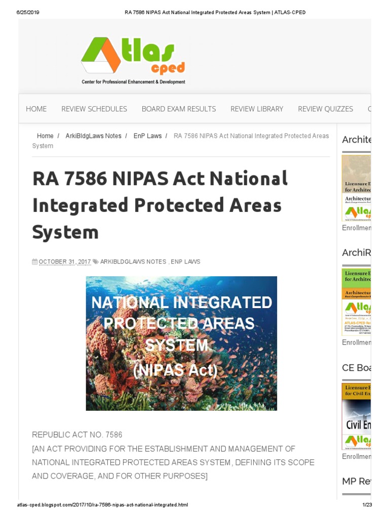 RA 7586 NIPAS Act National Integrated Protected Areas System - ATLAS ...