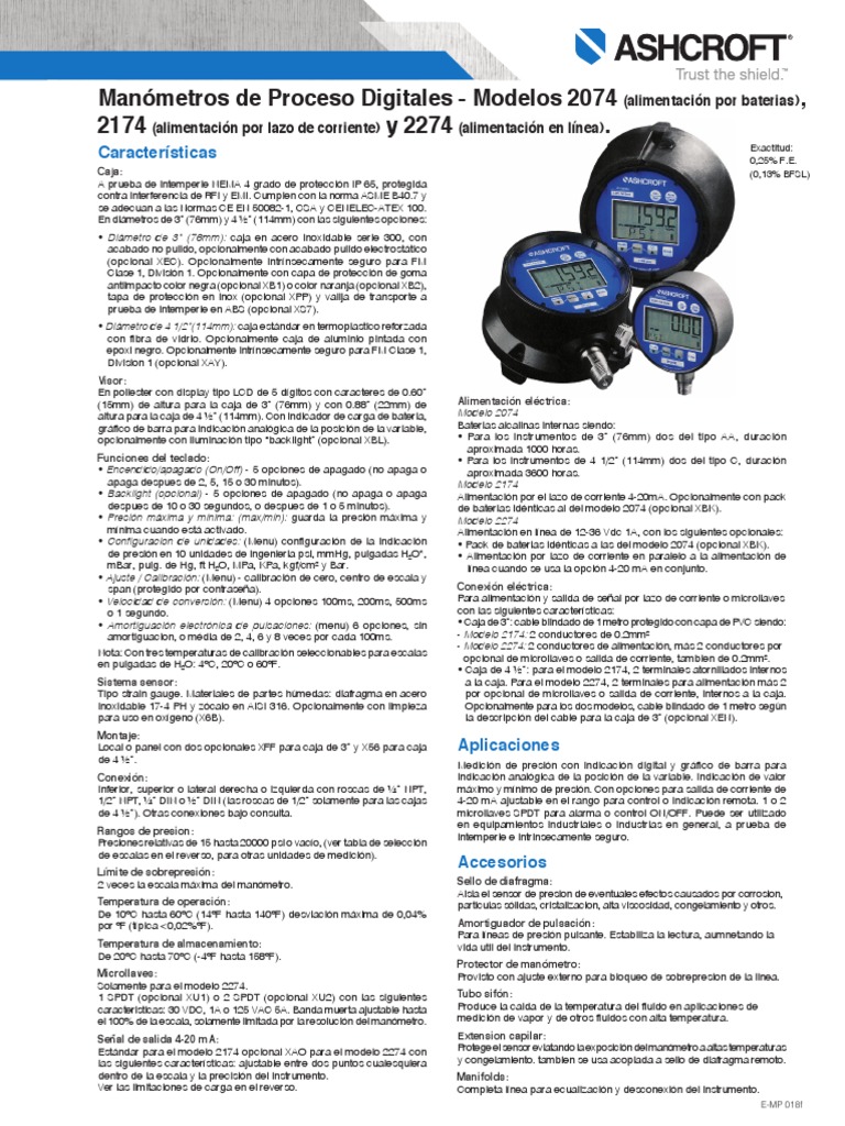 Manometro Digital Ashcroft 3000 | PDF | Medida de presión | Presión