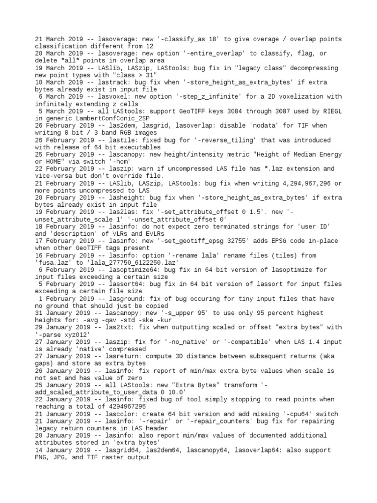 LASTool Changes | PDF | Command Line Interface | Software Bug